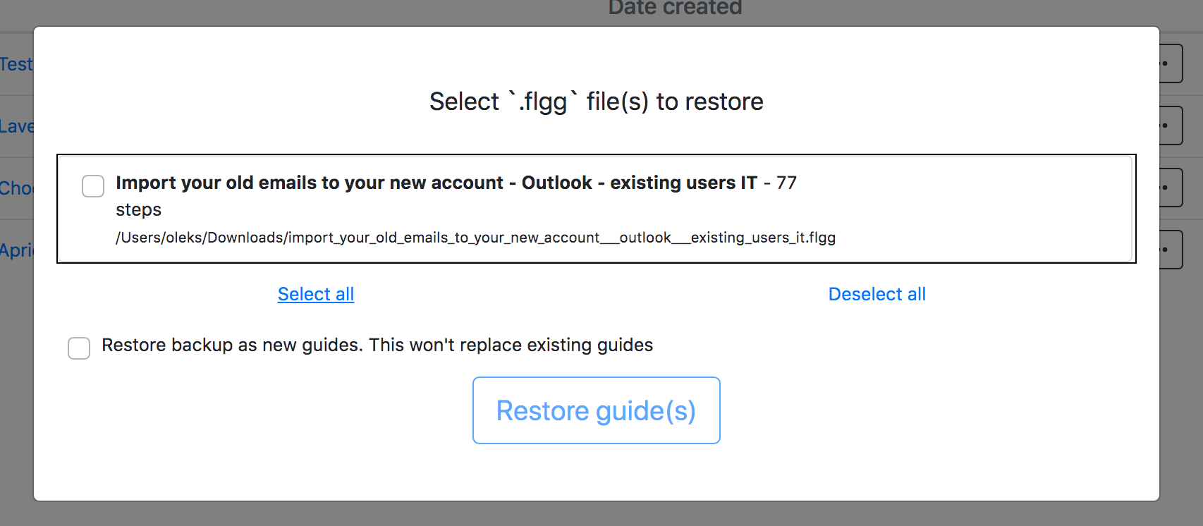 Restore and backup guides | Folge User Manual